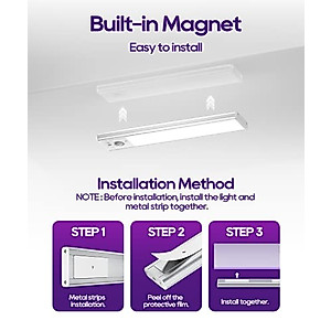 Auxoda Under Cabinet Lights, LED Lights Motion Sensor Light Indoor, Under Cabinet Lighting, 2 Pack 8 Inch 7000K 31 LED Wireless USB Rechargeable Under Counter Lights, Lights for Bedroom, Closet Lights