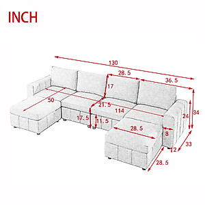 Verfur Convertible Modular Sectional Sofa, 132.25" Free Combination Oversized Couch with Removable Backrest, 4 Seater Upholstered Comfy Corner Sofa&Couches for Living Room Furniture Sets