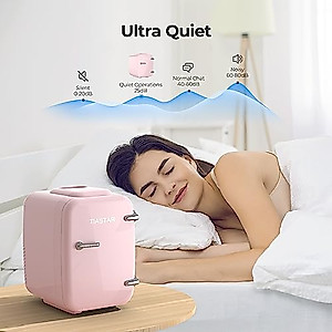 Tiastar Mini Fridge, 4 Liter /6 Cans Skincare Fridge for Bedroom, Dorm, Car, Office, 110V AC/ 12V DC Small Fridge, Thermoelectric Cooler and Warmer, Pink