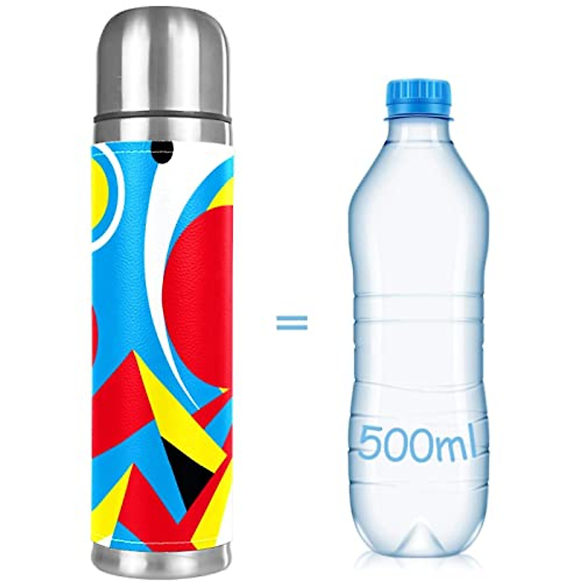 Stainless Steel Leather Vacuum Insulated Mug Geometry Thermos Water Bottle for Hot and Cold Drinks Kids Adults 16 Oz