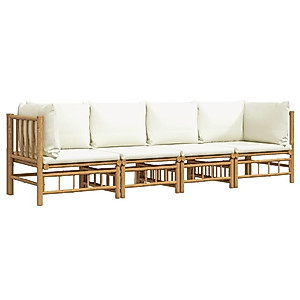 vidaXL Bamboo 4 Piece Patio Lounge Set with Cream White Cushions - Comfortable Outdoor Seating for Garden, Patio, Deck - Easy Assembly