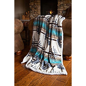 Wrangler Lone Mountain Southwestern Sherpa Throw Blanket 54" x 68"