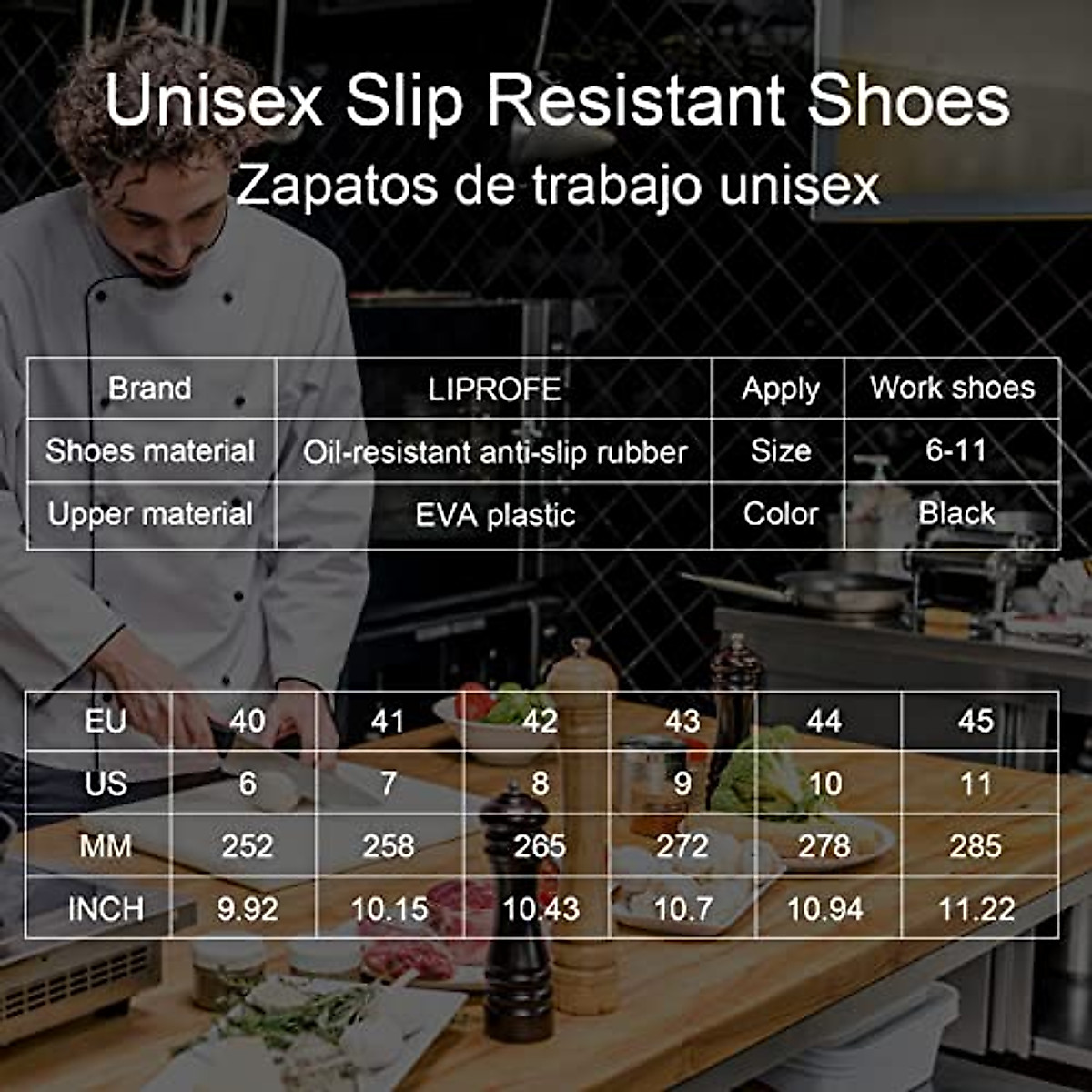 LIPROFE Chef Shoes for Men - Slip Resistant Clogs, Slip On Work Shoes for Food Service, Black Comfort Casual Shoes Black 9