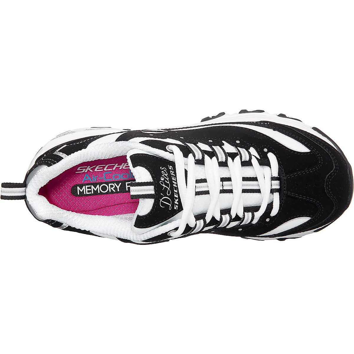Skechers Sport Women's D'Lites Memory Foam Lace-up Sneaker,Biggest Fan Black/White,6 M US