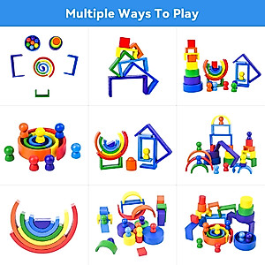WODI Mini Wooden Rainbow Stacking Toy 27 PCS Early Educational Sorting Nesting Building Blocks Matching Games Montessori Sensory Toys Learning Gifts for Preschool Kids Boys and Girls Age 3+