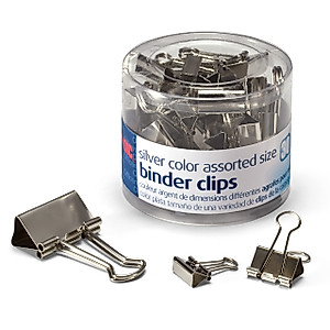 Officemate Silver Binder Clips, Assorted Sizes, 30/Tub (31021)