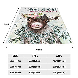Just A Girl Who Loves Goats Flowers Throw Blanket Flannel Plush Soft Warm Blankets 50"X40" for Kids Adults Gift Sofa Chair Bed Office