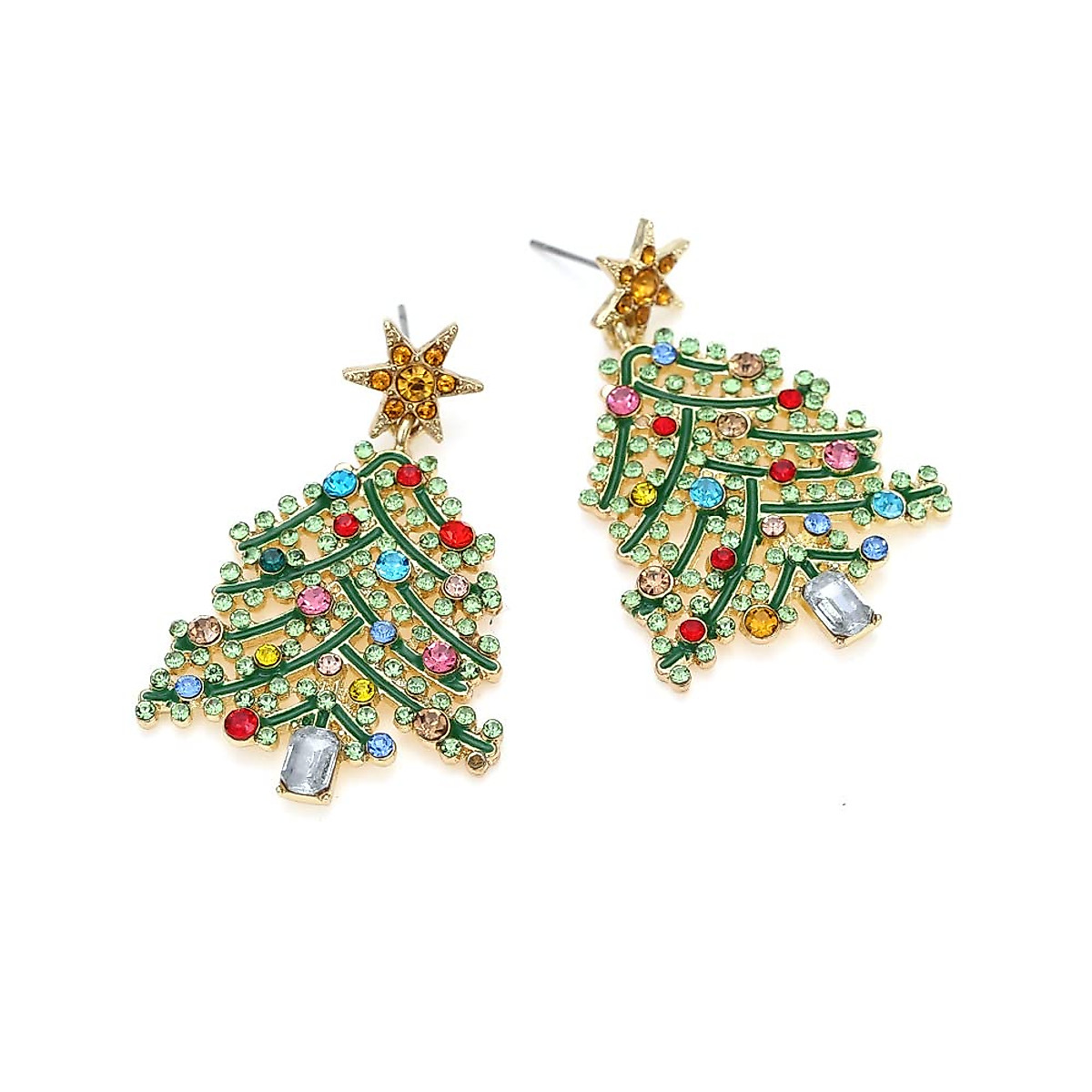 Rhinestone Christmas Tree Drop Dangle Earrings for Women Sparkling Stars Colorful Crystal Beaded Pearl Inlaid Santa Tree Stud Earrings Xmas Festival Party Holiday Jewelry Gift -Style 2