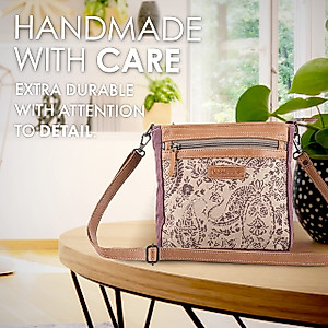 SIXTEASE Crossbody Bag for Women Vintage Style Genuine Leather, Upcycled Canvas, Rug, or Hair On - Cross Body Womens Bags with Inside Zipper Pockets - Cecellia