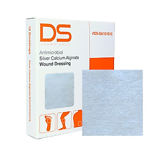 DERMA SOLU 4” x 4” Silver Calcium Alginate Wound Dressing Alginate w/Silver Sterile (4" x 4" (10 Dressings))