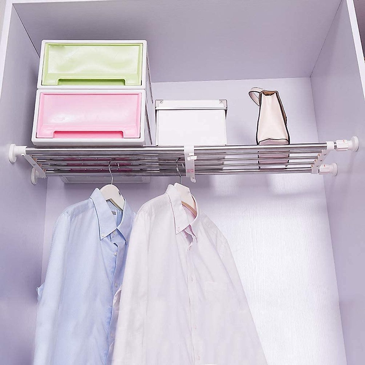 Hershii Expandable Shelf Rod Closet System 5-Bar Telescopic Heavy Duty Clothes Hanger Adjustable DIY Storage Organizer Shoe Rack