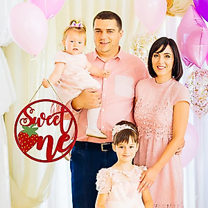 Strawberry Party Decorations Sweet One Birthday Sign for First Birthday Wood Sign Cutout Centerpieces for Baby Girls Summer Fruit Baby Milestone Cake Smash Photo Props Baby Shower Supplies