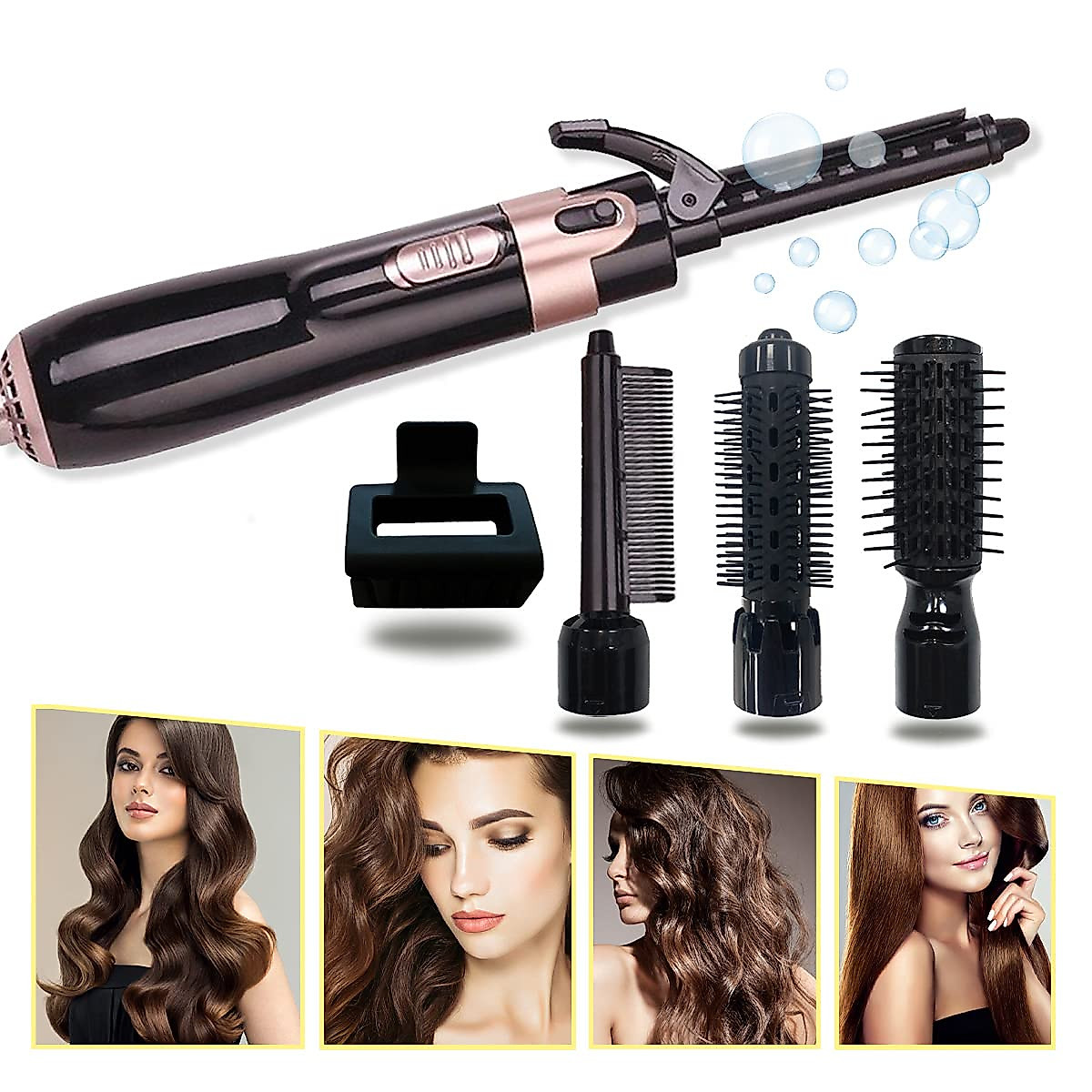 EITHON Hair Dryer, 700W, 4-in-1 Hot Air Brush, Negative Ion Technology, Adjustable Heat, Volumizing, Straightening, Less Damage, 1.8" Handle, Black