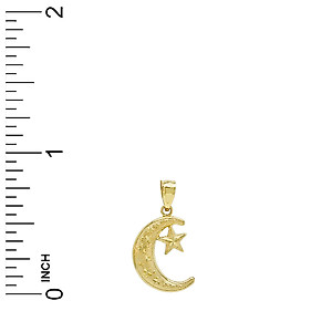 Gold Moon and Star Charm - 10 Karat Solid Gold - Moon Pendant - Celestial Jewelry (Style 2)