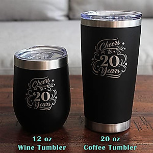 Cheers to 20 Years - Insulated Coffee Tumbler Cup with Sliding Lid - Stainless Steel Insulated Mug - 20th Anniversary Gifts and Party Decor - Teal