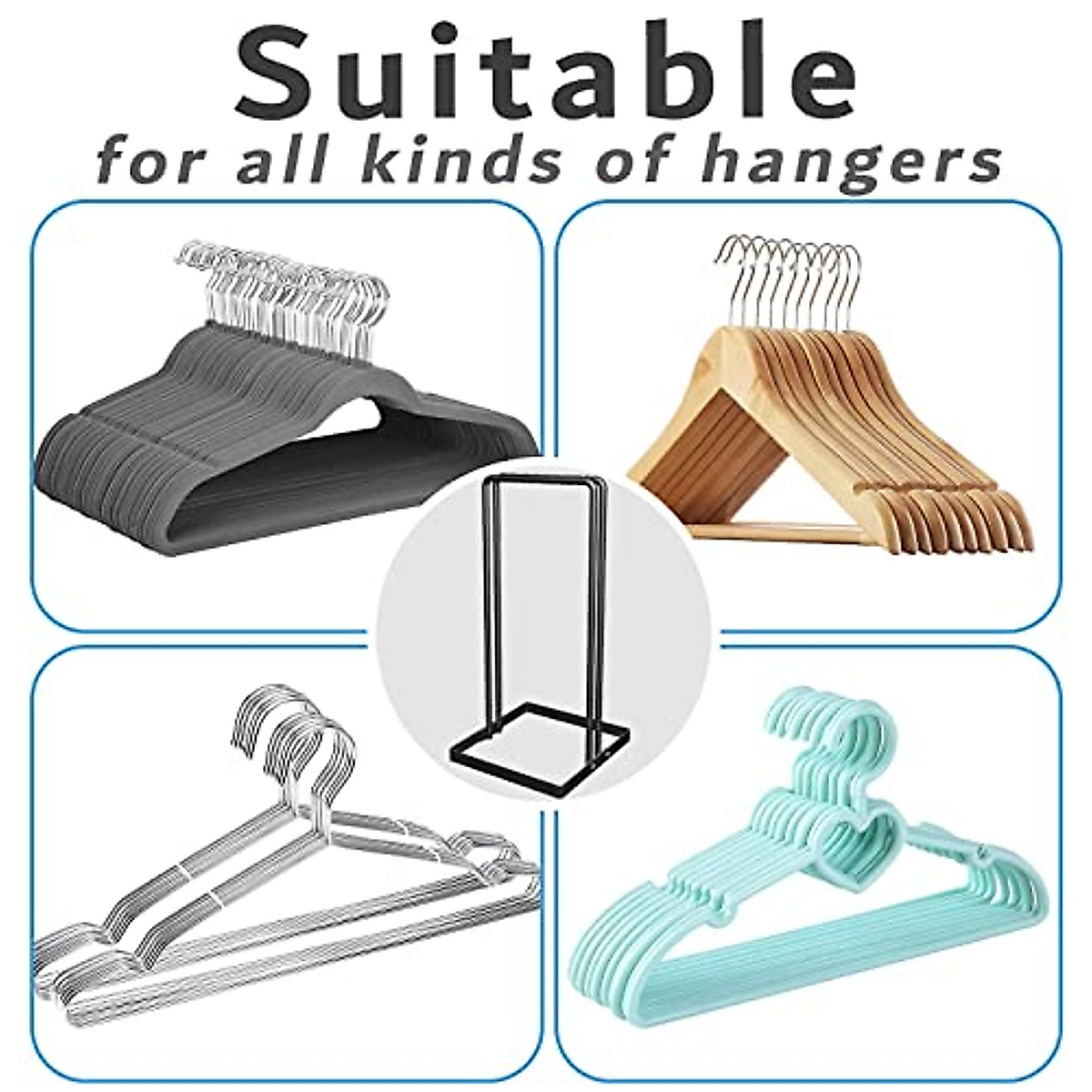 Hanger Organizer Stacker Clothes Storage Stand for Laundry Room Closet Space Saving Sturdy Adult Baby Clothes Rack Holder Black Holds up 90 Wire Hangers