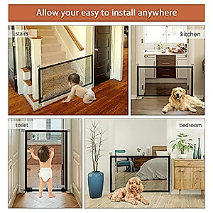 Baby Gate Pet Gate Magic Dog Gates for The House, Safety Guard Gate Retractable Mesh Dog Gate for The Stairs Doorways, Portable Folding Child's Safety Gates Install Anywhere 30'' X 39'', 8 Hooks