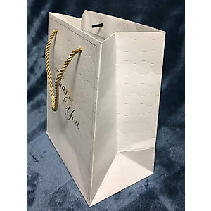 MODEENI White Thank You Gift Bags with Handles 12 Pcs Paper Medium 8x10 Fancy Gold Foil Luxury Event Shopping 8x5x10 Premium Quality Cute Matte Modern Elegant Embossed Birthday Merchandise Clothing Business Wedding