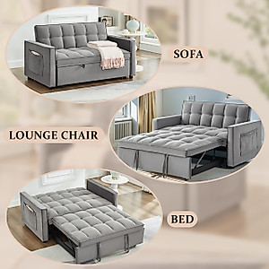 Gexpusm Pull Out Futon Sofa Bed, 55.3'' Convertible Loveseat Sleeper, 3-in-1, Velvet, Grey