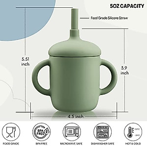 Mintlyfe Baby Trainer Cup, Silicone Training Cup with Handles Lid and Straw, BPA-Free, Unbreakable, Spill Proof and Non-Slip Handles Sippy Cup for Toddlers, 5 oz (Sage)