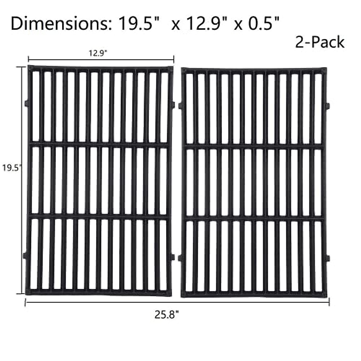 GasSaf 19.5 inch Grill Grates Replacement for Weber 7524, 7528, Genesis 300 E310 E320 E330 S310 S320 S330 EP310 EP320 EP330 Gas Grill, Set of 2 Cast Iron Cooking Grid Grates(19.5" x 12.9" x 0.5")