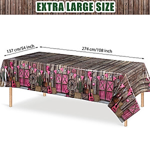 Tiamon 3 Pieces Western Party Tablecloth Western Cowgirl Table Cover Pink Western Cowgirl Plastic Tablecloth Disposable Wild West Table Cover for Baby Shower Birthday Party Supplies, 54 x108 Inch