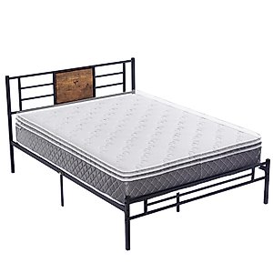 VECELO Full Size Bed Frame with Headboard, Heavy-Duty Platform with Metal Slats Support, No Box Spring Needed/Easy Assembly, Black