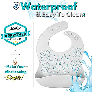Silicone Baby Bibs (2 Pack), Soft Comfortable Adjustable Waterproof Bib, Unisex Easily Clean Bibs With Food Catcher For Babies And Toddlers. Modern Gender Neutral Colors: Grey & White.