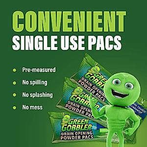 Green Gobbler Drain Clog Remover Powder PACS | Hair Clog Remover | Toilet Clog Remover | Sinks & Tub Drain Cleaner