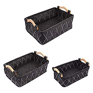 Cabilock 3pcs Storage Basket Bins Japanese Style Fabric Sundries Shelf Baskets Collapsible Laundry Basket Storage Cube Box Foldable Organizer with Handles for Clothes Toys Books Black
