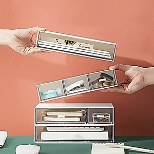 Stackable Desk Organizer with 6 Drawers, 3 Tier Plastic Desk Storage Box Desktop Drawers, Makeup Storage, Desk Organizer and Accessories for Desk, Cosmetic Skincare Storage Office School Home (White)