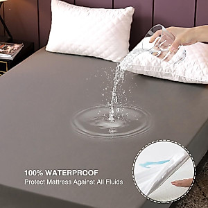 NTBED Waterproof Mattress Protector Cover King Size Deep Pocket Polyester Bed Mattress Pad Cover Solid Color Fitted Sheet (80” x 78” (Dark Grey, King)