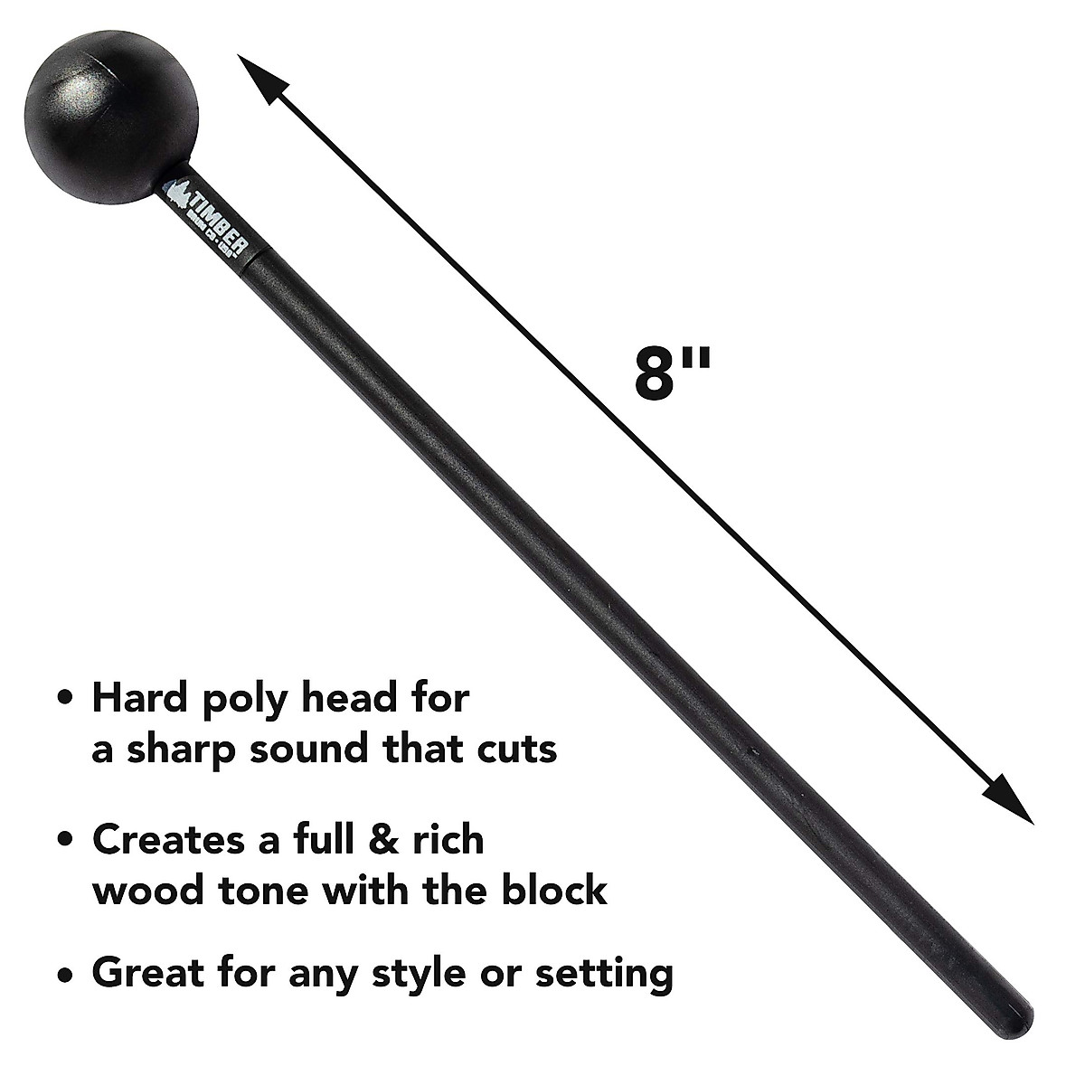 Timber Drum Co. 7" Wood Block with Mallet — Made in U.S.A. — Creates Loud and Resonant Tone from Handcrafted Solid American Hardwood, Includes Rubber Feet, Medium (T4-M)