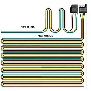 SUZCO 25 Foot 4 Wire 4-Flat Trailer Light Wiring Harness Extension Kit, 4-Way Plug 4 Pin 21" Male & 4" Female Extension Connector & Wishbone-Style with 18 Gauge White Ground Wire with SAE J1128