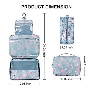 Toiletry Bag for Women, Reibeny Large Hanging Travel Toiletry Bag, Water-resistant Cosmetic Makeup Organizer for Toiletries and Cosmetics, Bathroom Shower Bag with Handle and Hook, Blue.