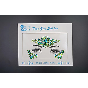 Green Face Jewels Stick On Halloween Face Gems Sticker for Makeup Face Rhinestones Self Adhesive Face Glitter Face Jewelry Festival Party DIY Eye Tattoo Stickers Halloween Makeup (Emerald Ab/SR17)