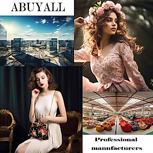 Abuyall Floral Top Handle Handbag Chain Strap Women Kiss Lock Canvas Frame Shoulder Bag Black