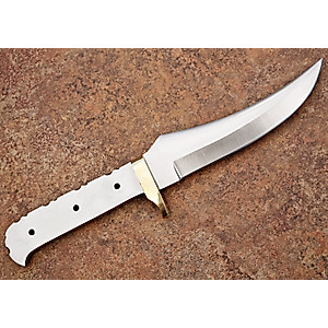 Whole Earth Supply Upswept Skinner 1095 High Carbon Steel Knife Blank +Brass Finger Guard for Custom Making Knives Blade Blades Blanks Hunting