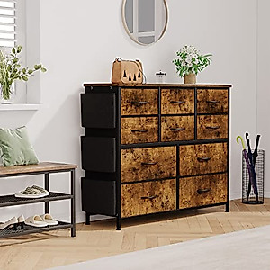 Jojoka Dresser for Bedroom with 10 Drawers, Dressers & Chest of Drawers, Long Fabric Storage Drawer with Wood Tabletop for Kids Room, Closet, Hallway, Entryway (Rustic Brown)