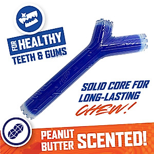 Nerf Dog 10in TPR/PP Scented Peanut Butter SuperScent Stick Solid Core -Clear/Blue, (NF-7133)