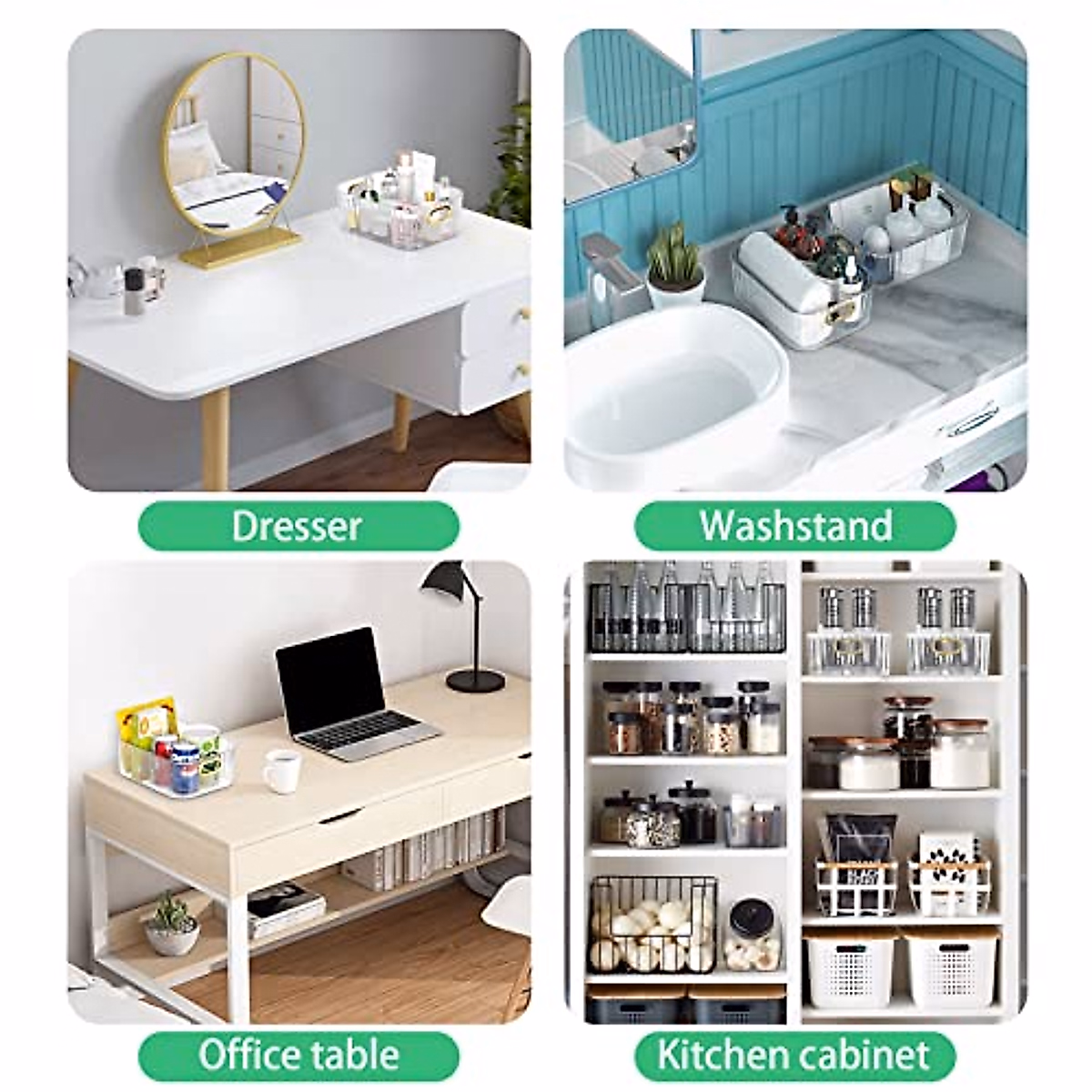 FATMOON Set of 3 Clear Pantry Organizer Bins, Stackable Plastic Food Storage Basket with Handle for Organizers Kitchen Refrigerator Fridge Bathrooms Countertops