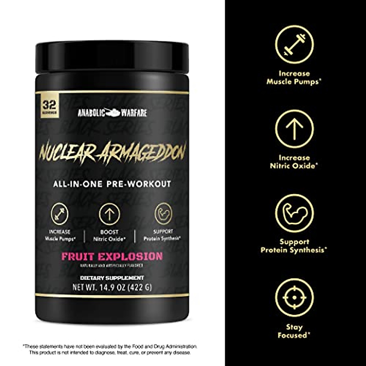 Anabolic Warfare Nuclear Armageddon Pre Workout Powder Pre-Workout for Men & Women with L-Citrulline, Beta Alanine Powder and Caffeine (Ballistic Berry Lemonade - 30 Servings)