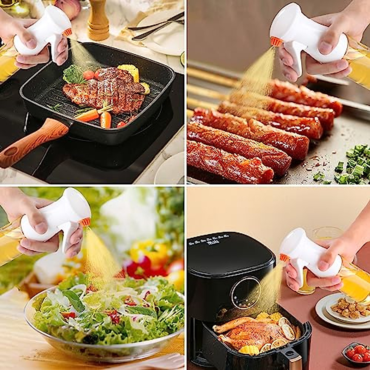 Calicage Olive Oil Sprayer for Cooking 230ml Glass Oil Spray Bottle for Kitchen Reusable Food Grade Oil Mister Spray Bottle for Air Fryer,Salad Making,Baking,BBQ (White)
