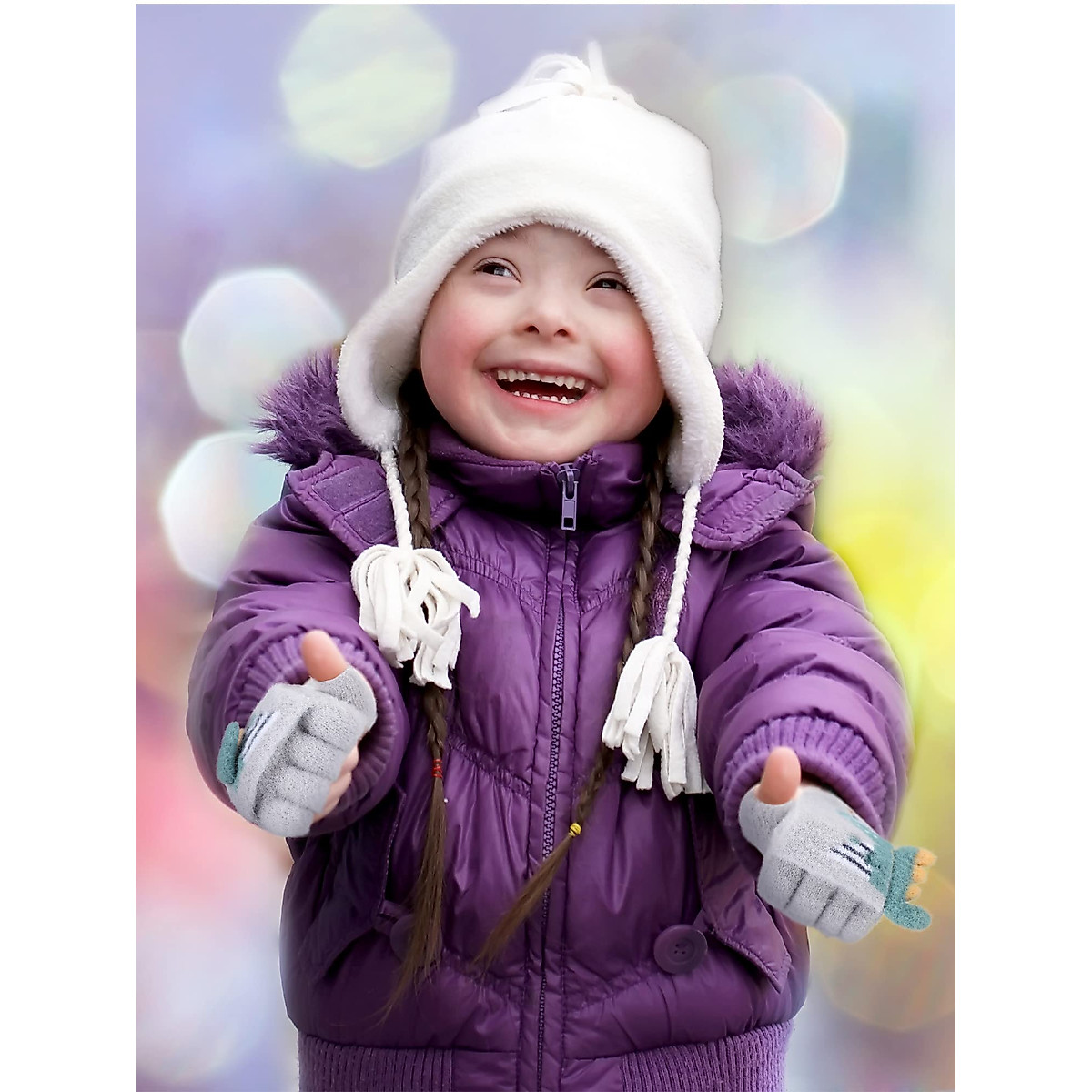 Bencailor 3 Pair Convertible Mittens Kids Knitted Warm Fingerless Gloves Toddler Cartoon Gloves with Mitten Cover for Boy Girl (Blue, Navy, Gray, Dinosaur)