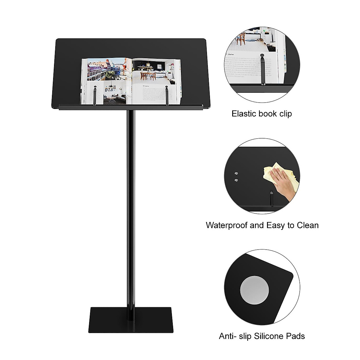 KSacry Acrylic Podium Stand, 42.3" H Black Angle Adjustable Acrylic Podiums for Church,Modern Lecterns & Pulpits for Classroom, Concert, Church, Speech, Easy Assembly, Metal Base, Black