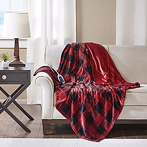 True North by Sleep Philosophy Buffalo Plaid Electric Blanket Throw Ultra Soft Plush Auto Shut Off with 3 Heat Level Setting Controller, Oversized - 5 Years Warranty, 60x70", Red