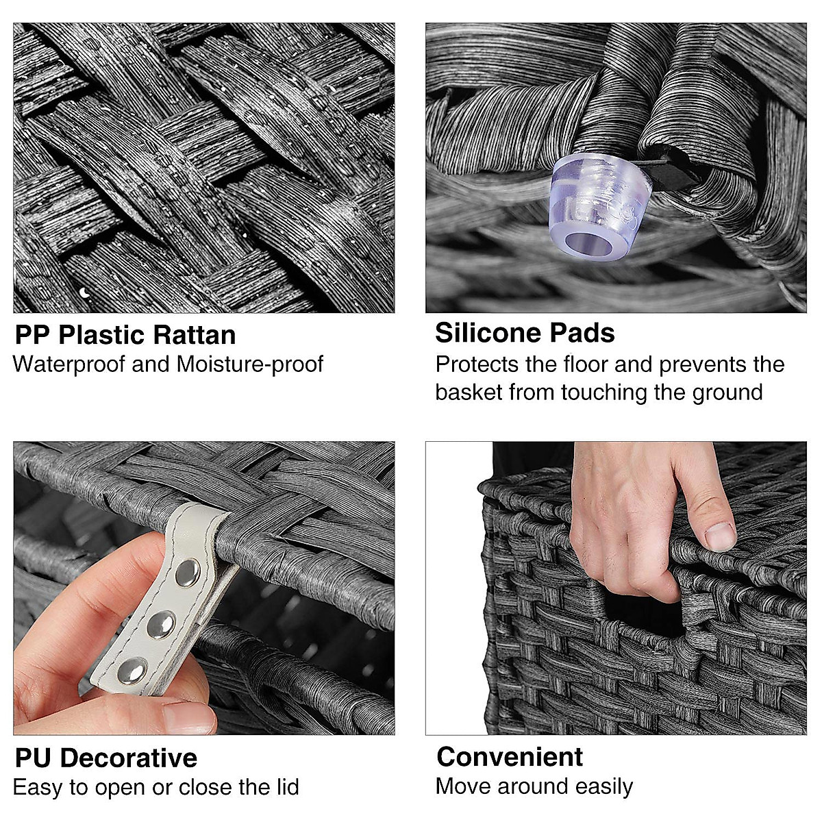 Greenstell Laundry Hamper with Lid, 125L Large Clothes Hamper with 3 Section & 2 Section Removable Liner Bags & 5 Mesh Laundry Bags, Handwoven Synthetic Rattan Divided Laundry Basket, Gray