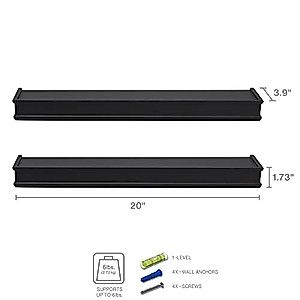 MELANNCO Modern Traditional Floating Wall Shelves for Bedroom, Living Room, Nursery, Office, Set of 2, 20 Inch, Black Finish