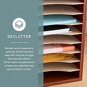 Safco Vertical Literature Organizer, 11 Compartments, Office and Classroom Mailbox with Adjustable Shelves, Wood Paper and Mail Sorter, Cherry