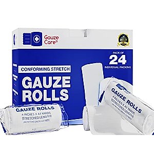 Gauze Rolls Pack of 24 – Premium Quality Lint and Latex-Free 4 inches x 4.1 Yards Conforming Stretch Bandages Designed for Effective Wound Care & Comfort - Ideal for use as a Mummy wrap